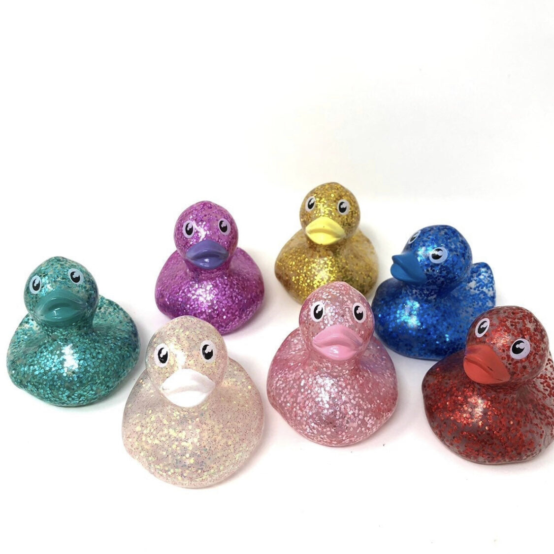 Set Of 7 Mini Colorful Glitter Rubber Duckies (Assorted Color Ducks) 2 ...