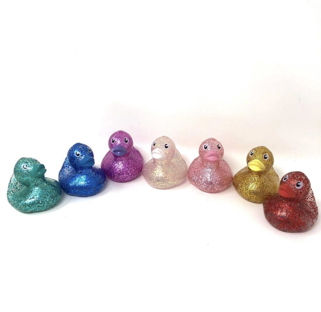 Set Of 7 Mini Colorful Glitter Rubber Duckies (Assorted Color Ducks) 2 ...